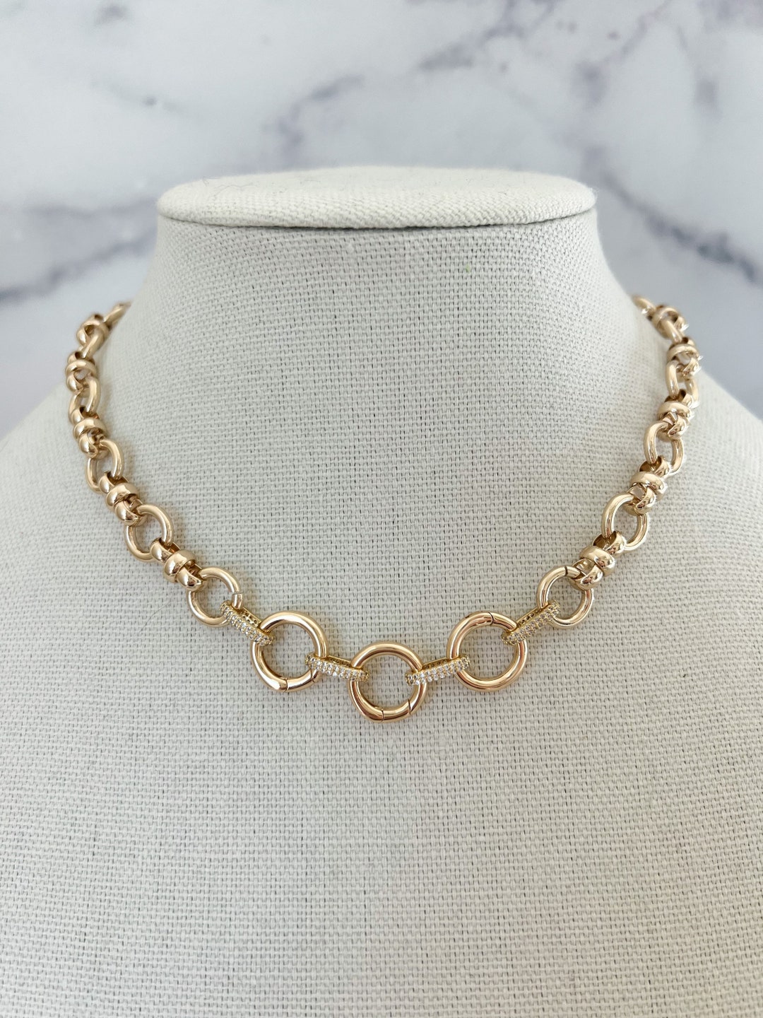 Gold Chunky Necklace Large Gold Necklace Mixed Paperclip Link Chain ...