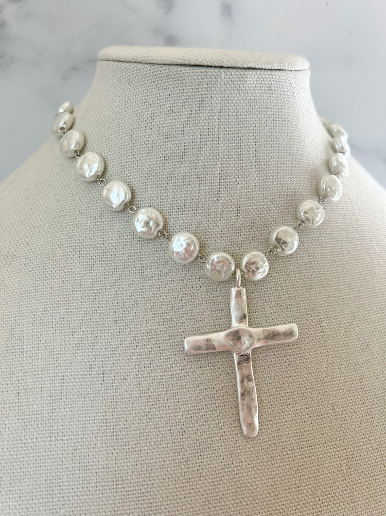 Pearl Cross Necklace Vintage Porcelain Glass Pearl Pearl - Etsy