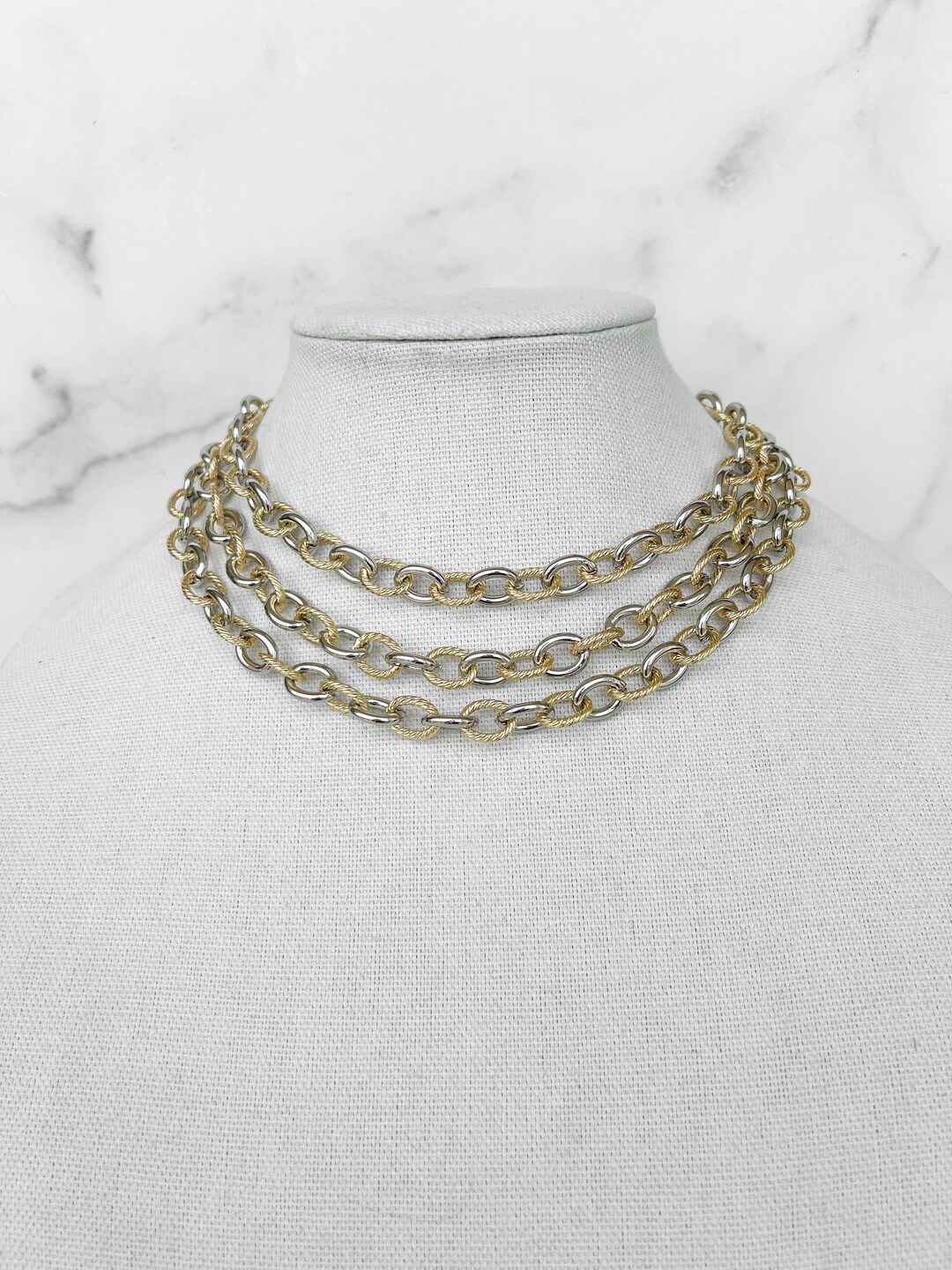 Two Tone Chain Necklace Gold and Silver Chain Necklace Mixed Metals ...