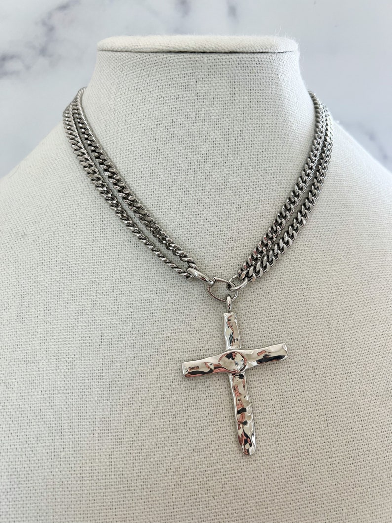 Silver Cross Necklace Religious Silver Cross Large Silver Cross Pendant ...
