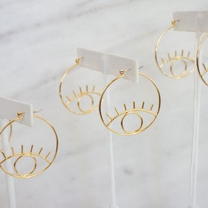 Gold Eye Hoop Earrings Evil Eye Gold Earrings Large Evil Eye Earrings ...