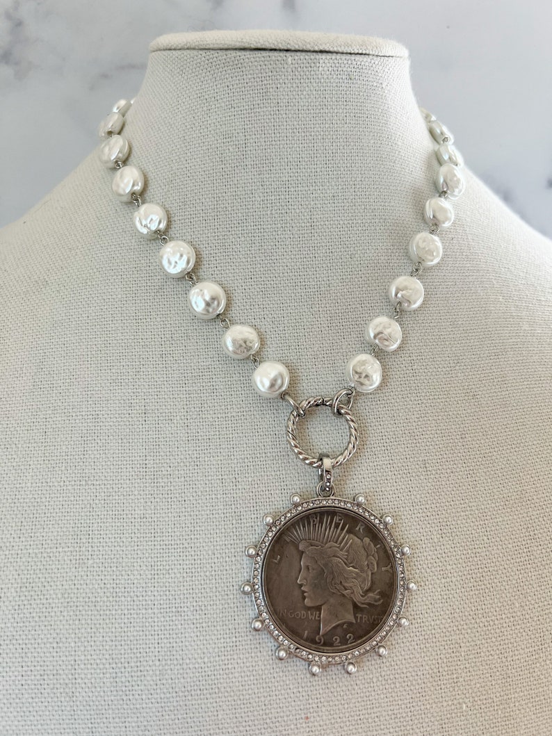 Vintage Coin Necklace Vintage Pearl Chain Necklace - Etsy