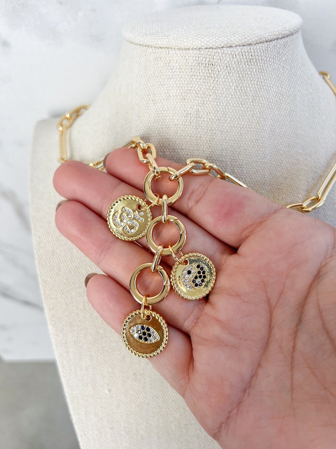 Custom Chunky Gold Charm Necklace Necklace With Charms Thick Trombone ...