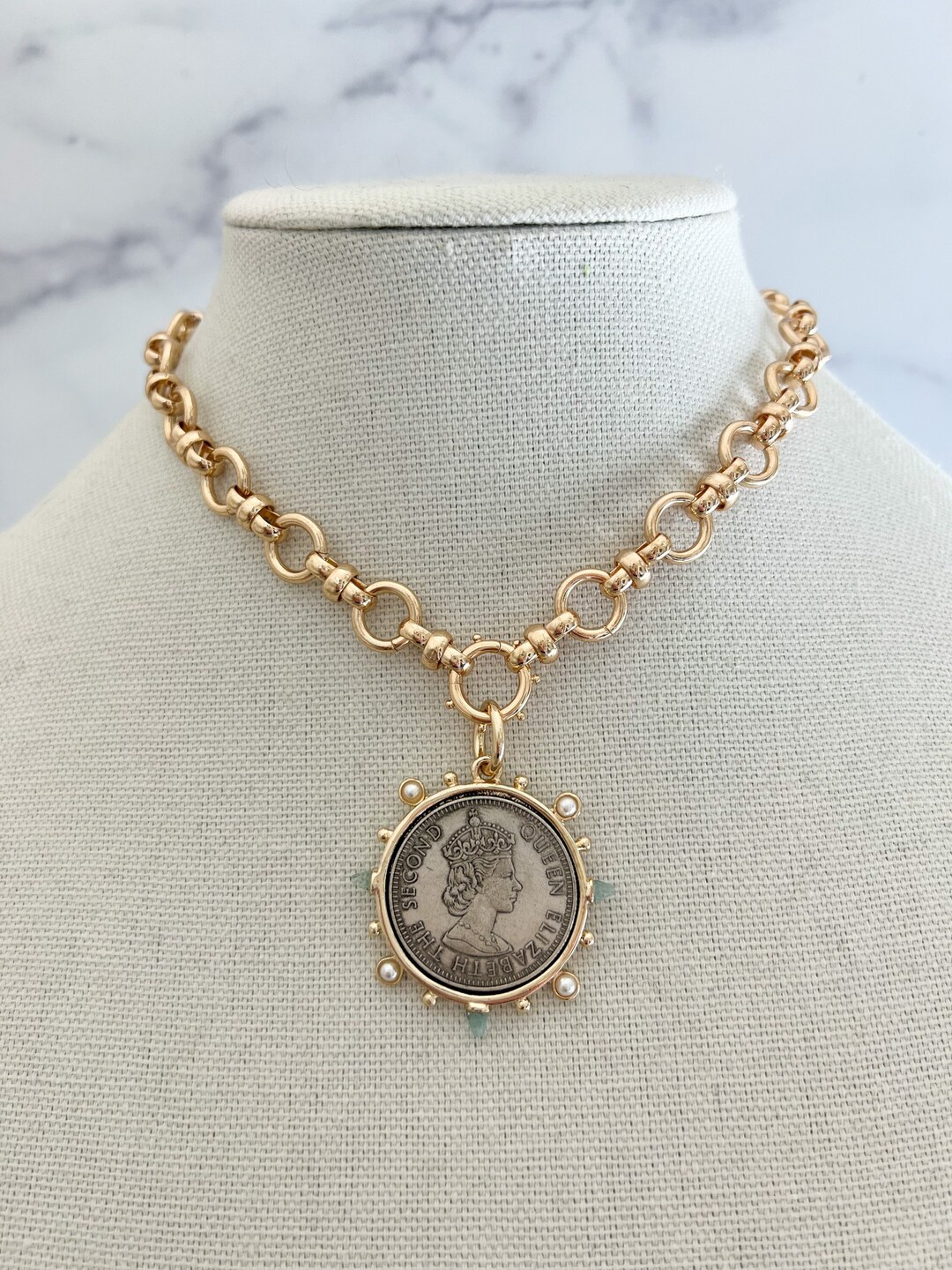 Gold Statement Necklace Gold Chunky Necklace Large Gold Coin - Etsy