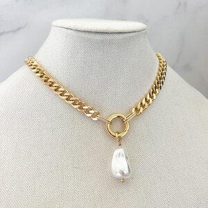 Gold Pearl Necklace Miami Cuban Chain Gold Curb Chain Necklace Large ...