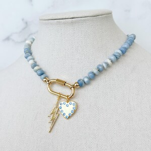 Blue Beaded Charm Necklace Custom Charm Necklace Blue Beaded Jewelry ...