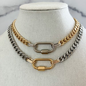 Two Tone Chunky Chain Necklace Silver and Gold Necklace Mixed Metals ...