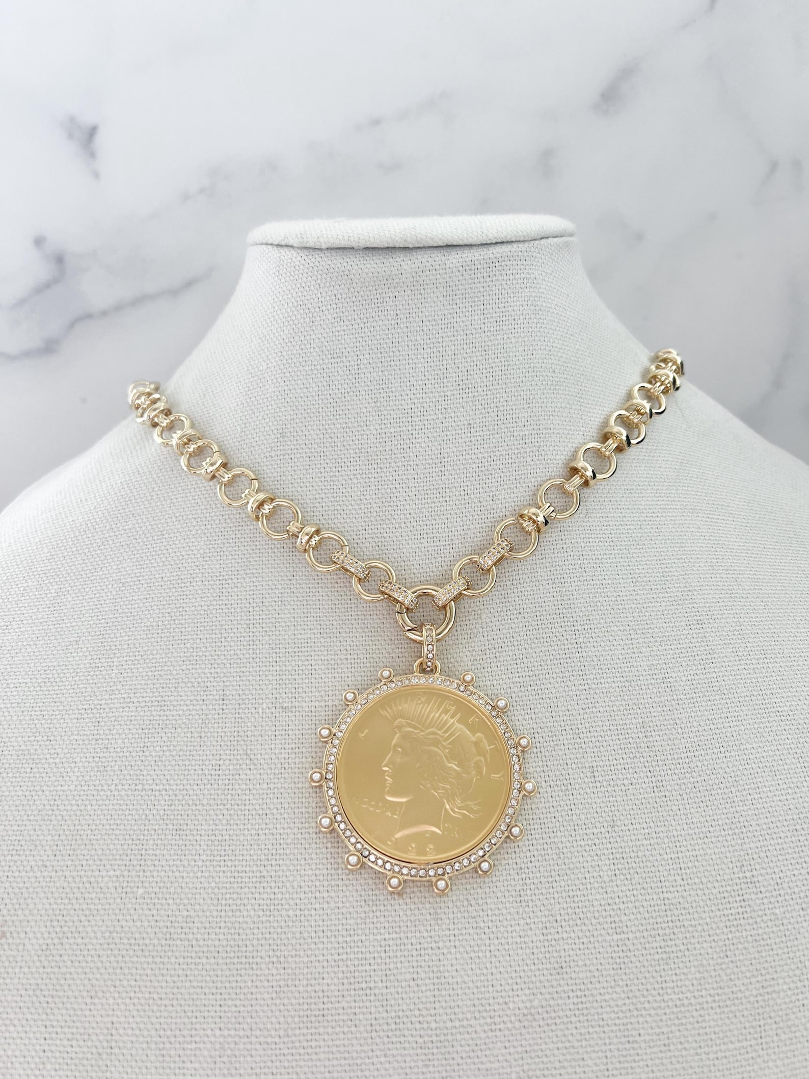 Vintage Coin Necklace Gold Statement Necklace Gold Chunky Necklace ...