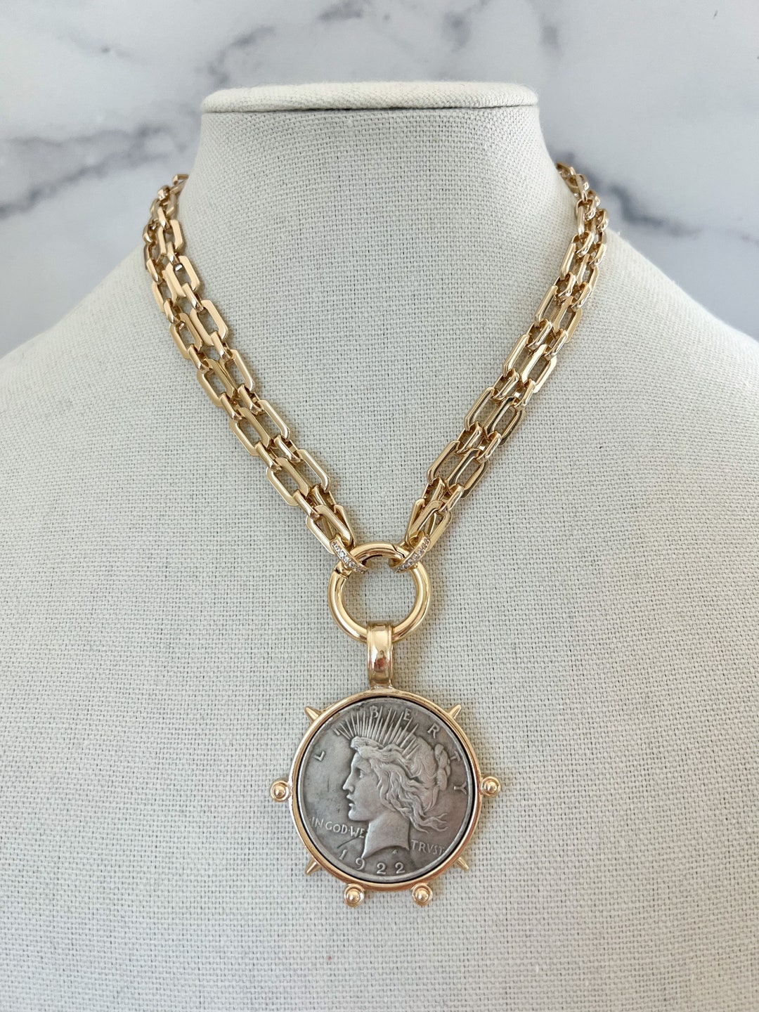 Gold Coin Medallion Necklace Large Gold Coin Chunky Necklace Vintage ...