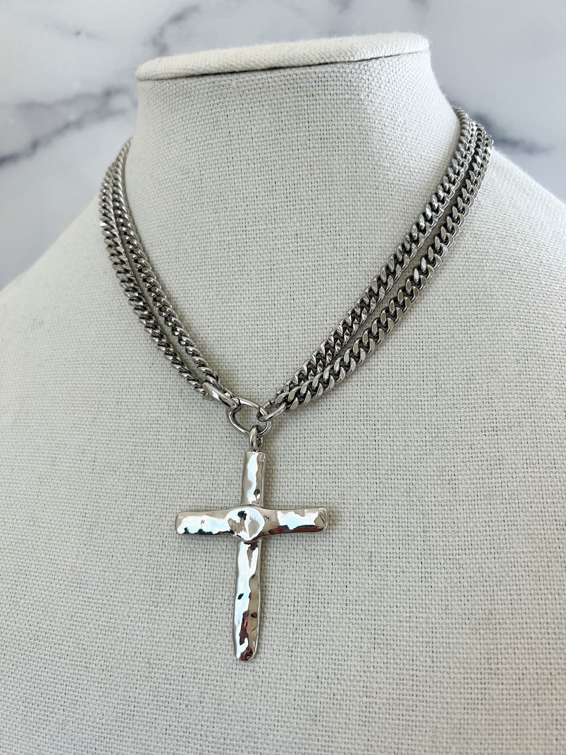 Silver Cross Necklace Religious Silver Cross Large Silver Cross Pendant ...
