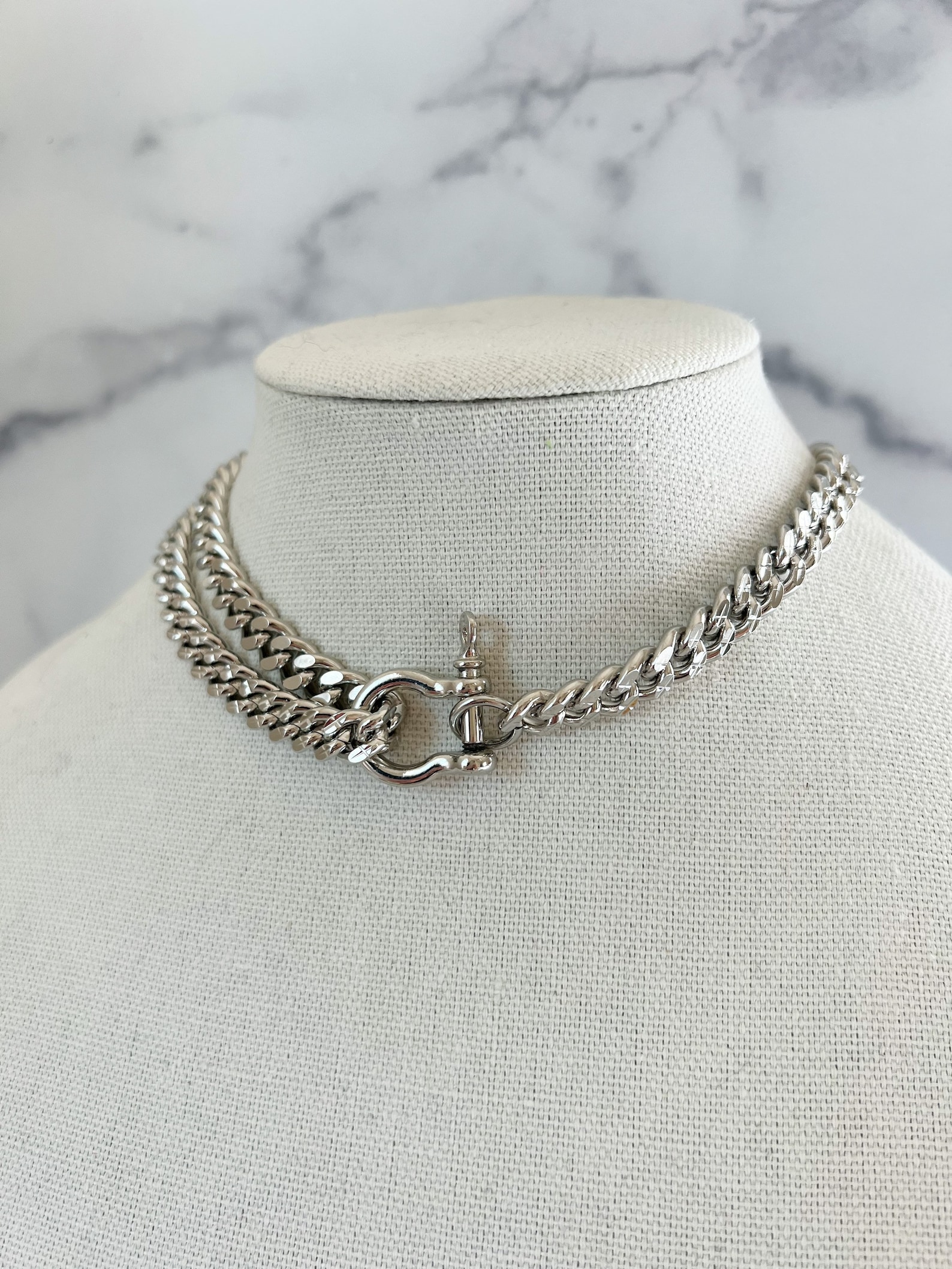Thick Silver Chain Necklace Silver Double Chain Necklace Silver Cuban ...