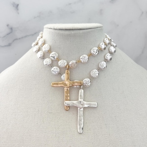 Pearl Cross Necklace Vintage Porcelain Glass Pearl Pearl Beaded Chain ...