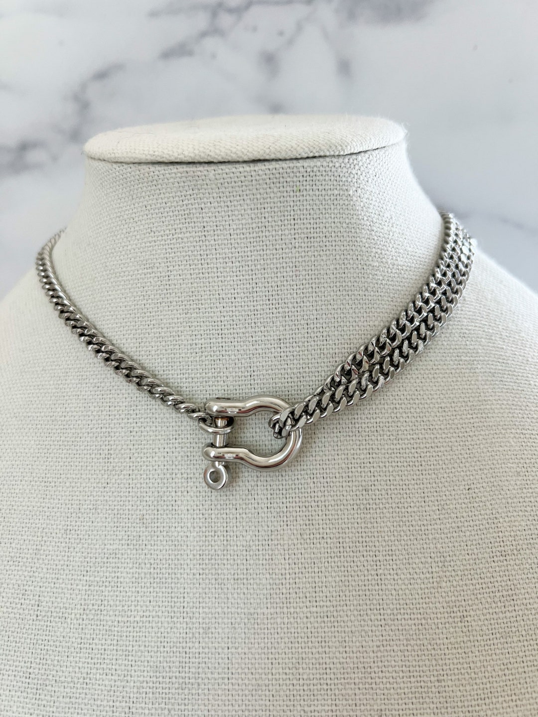 Thick Silver Chain Necklace Silver Double Chain Necklace Silver Cuban ...