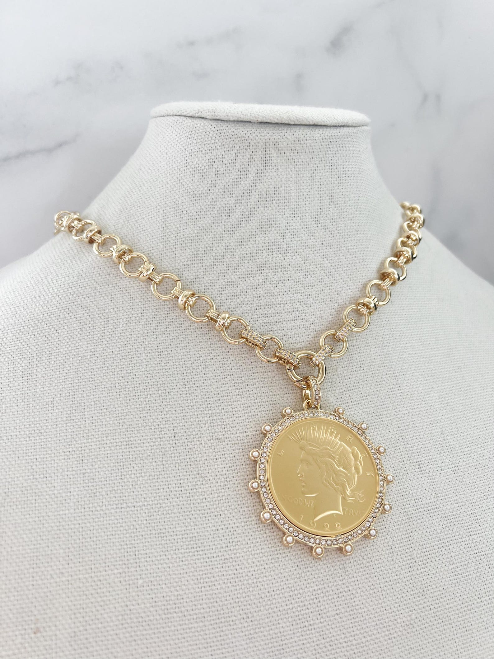 Vintage Coin Necklace Gold Statement Necklace Gold Chunky Necklace ...