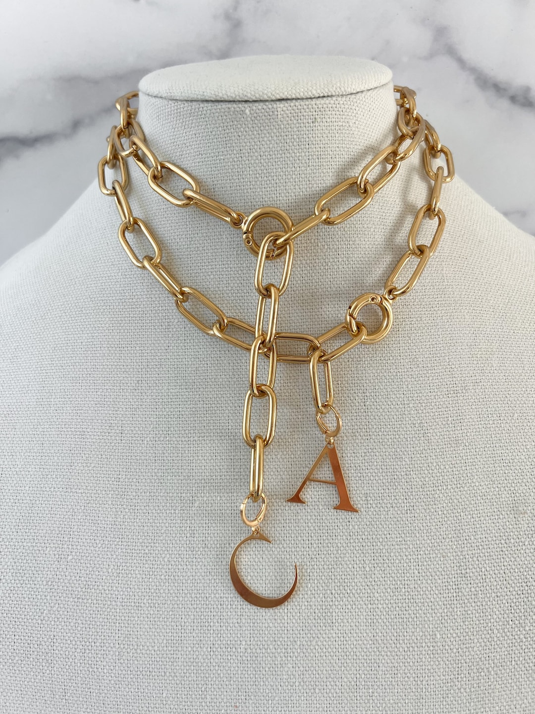 Gold Initial Necklace Thick Gold Necklace With Name Custom Name ...