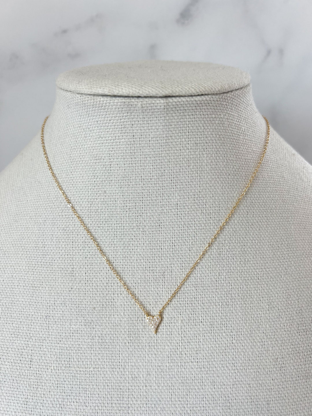 Tiny Gold Heart Necklace Dainty Gold Heart Charm Small Gold Heart ...