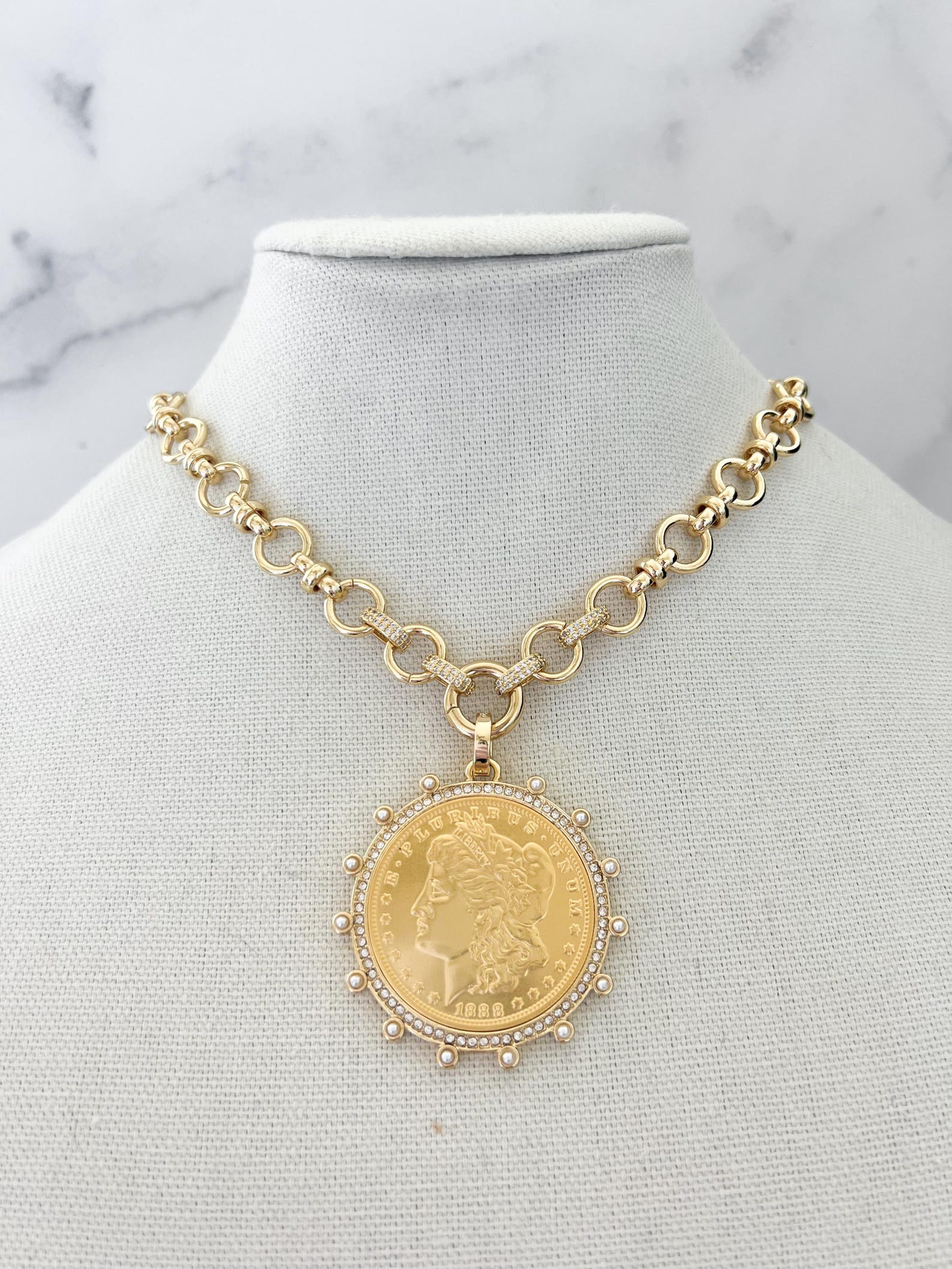 Vintage Coin Necklace Gold Statement Necklace Gold Chunky Necklace ...