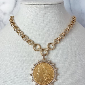 Vintage Coin Necklace Gold Statement Necklace Gold Chunky Necklace ...