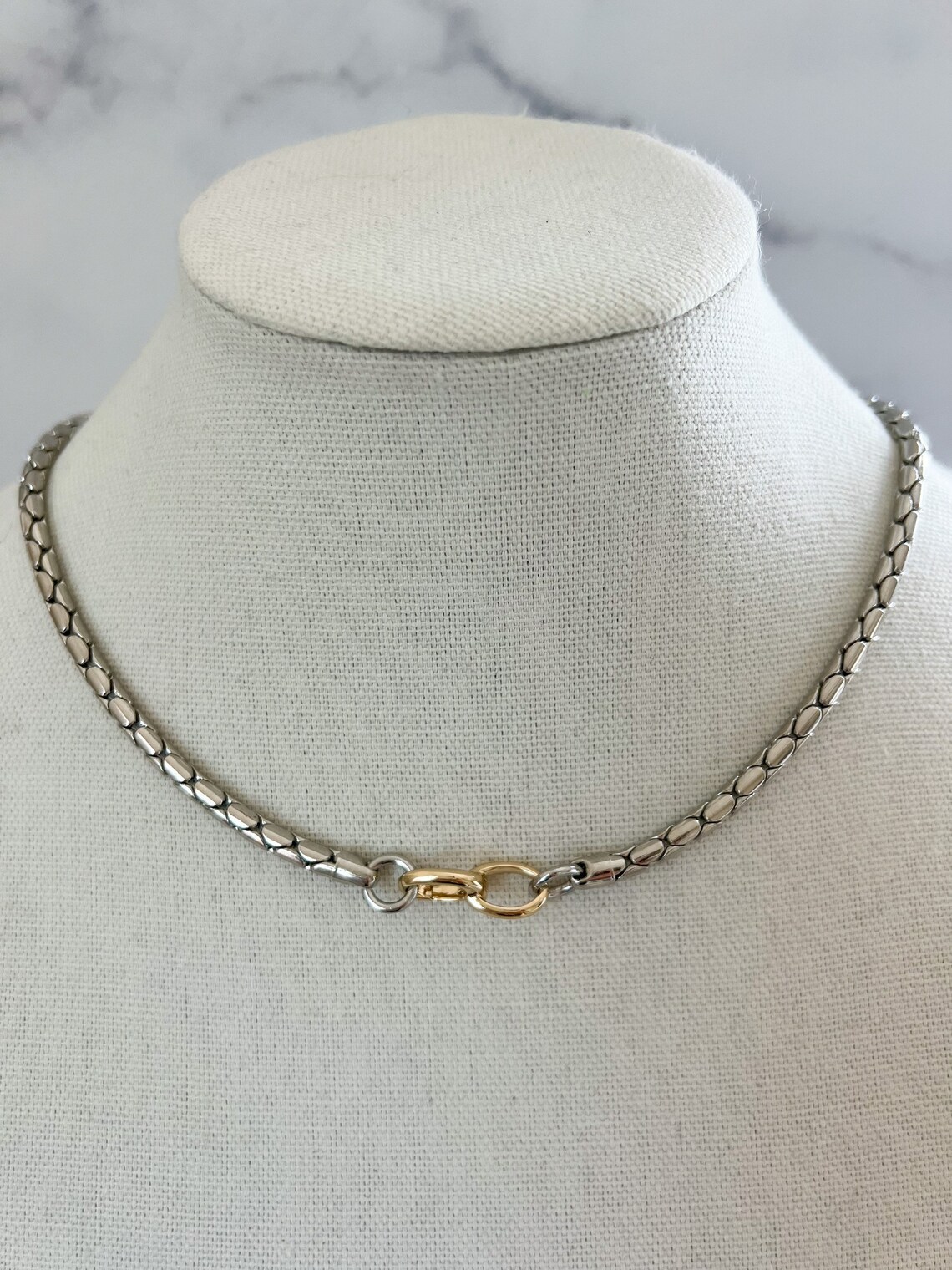 Two Tone Chunky Chain Necklace Silver and Gold Necklace Mixed Metals ...