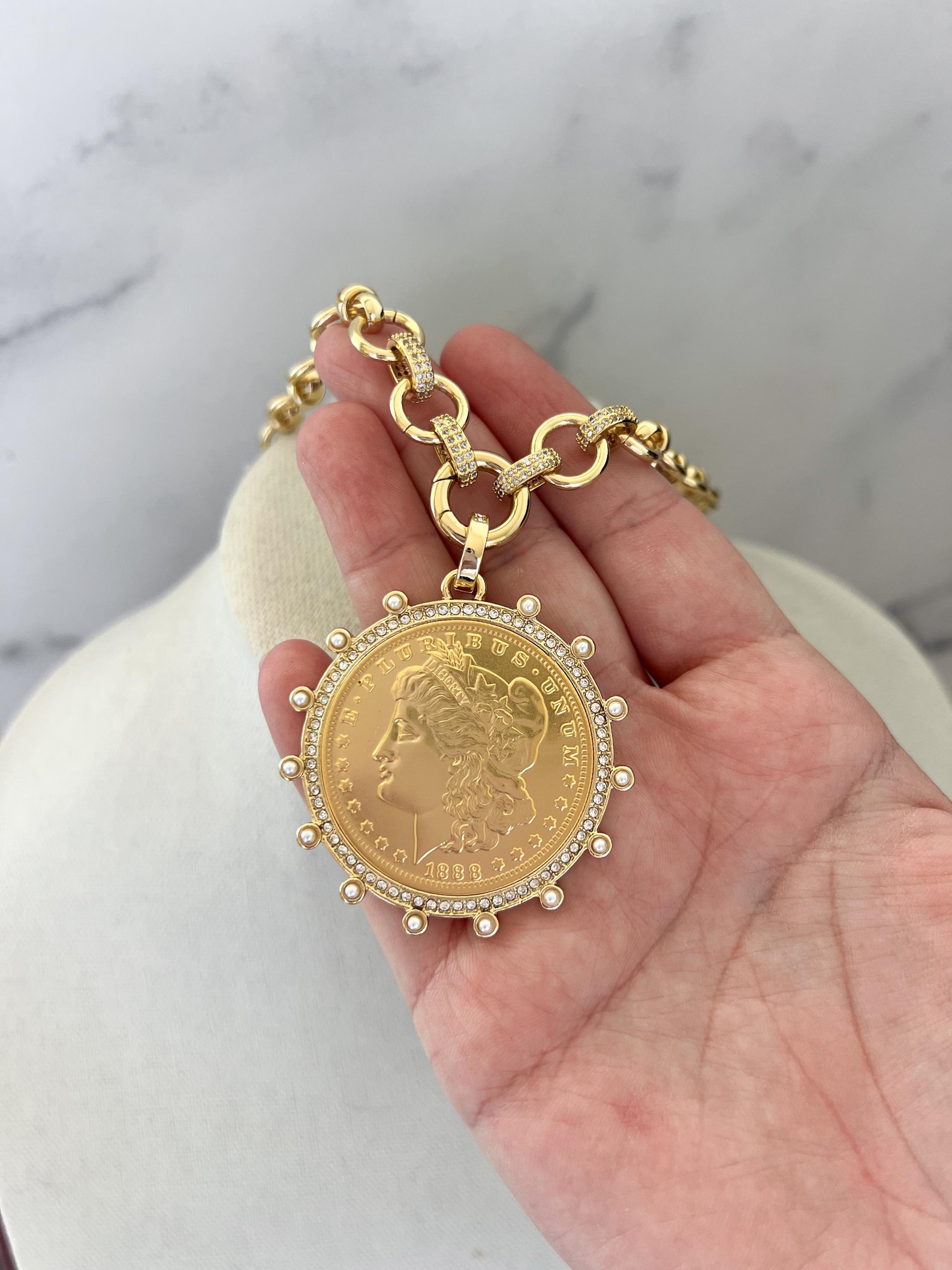 Vintage Coin Necklace Gold Statement Necklace Gold Chunky Necklace ...