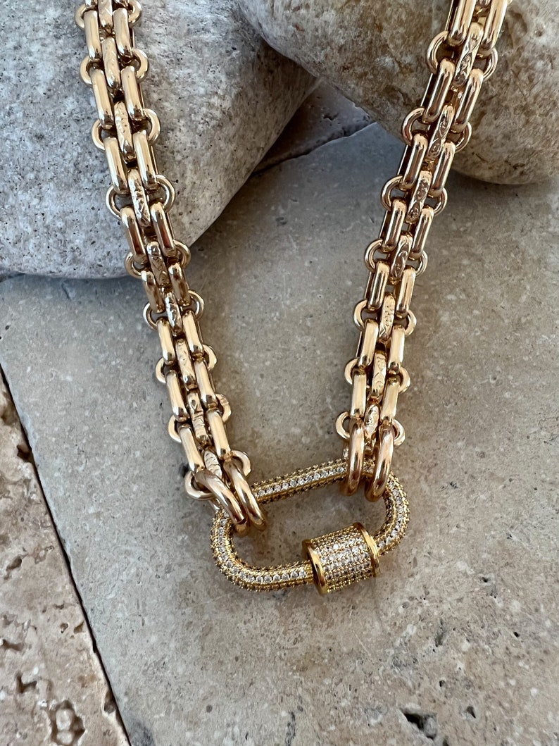 Gold Carabiner Necklace Chunky Gold Necklace Double Chain Gold - Etsy