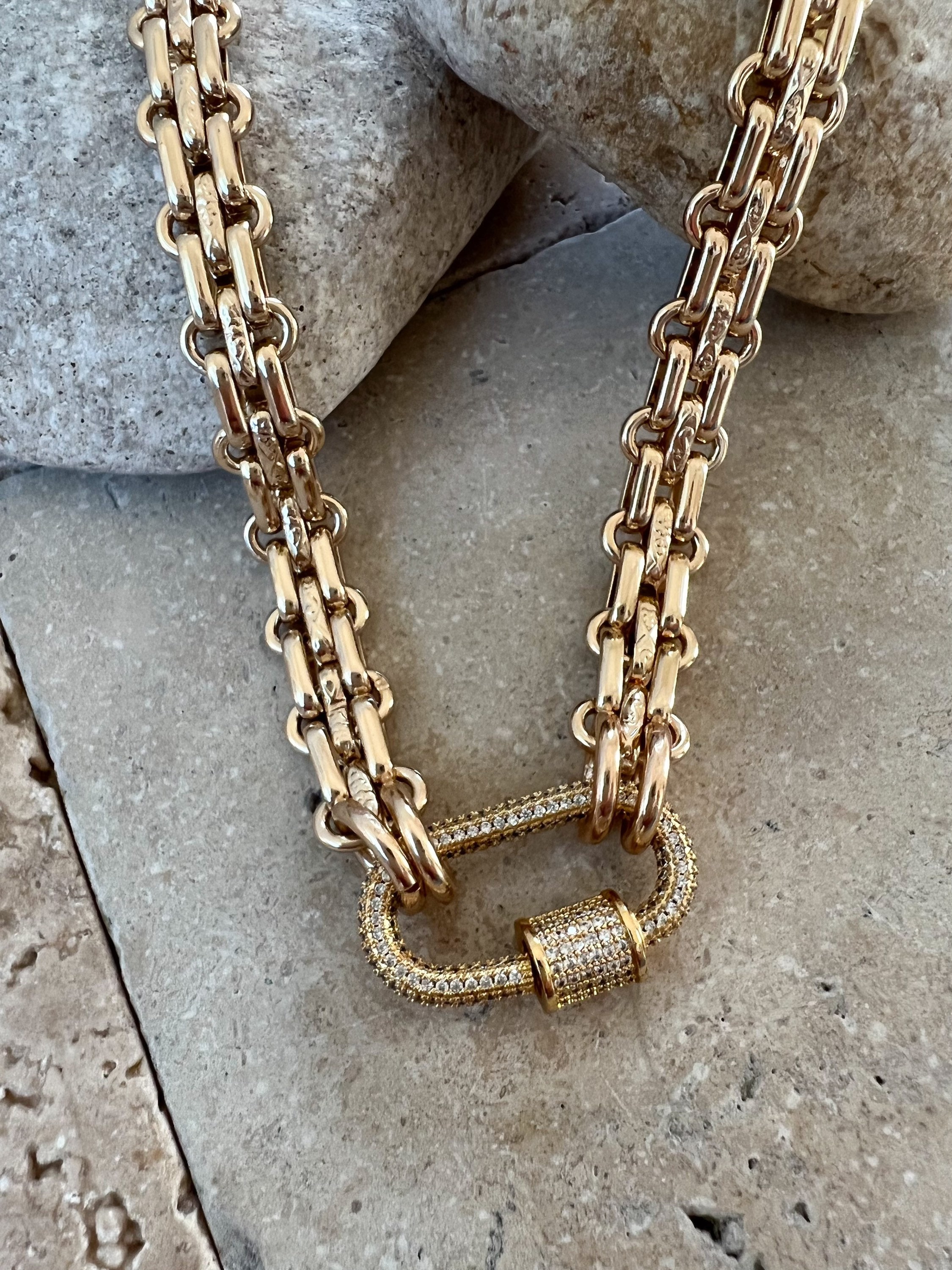 Gold Carabiner Necklace Chunky Gold Necklace Double Chain Gold - Etsy