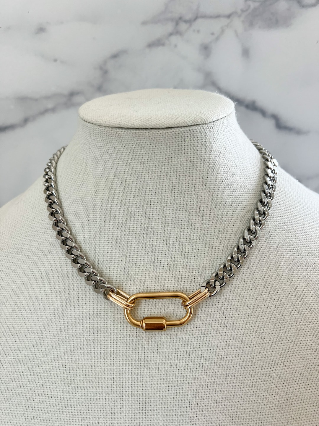 Two Tone Chunky Chain Necklace Silver and Gold Necklace Mixed Metals ...