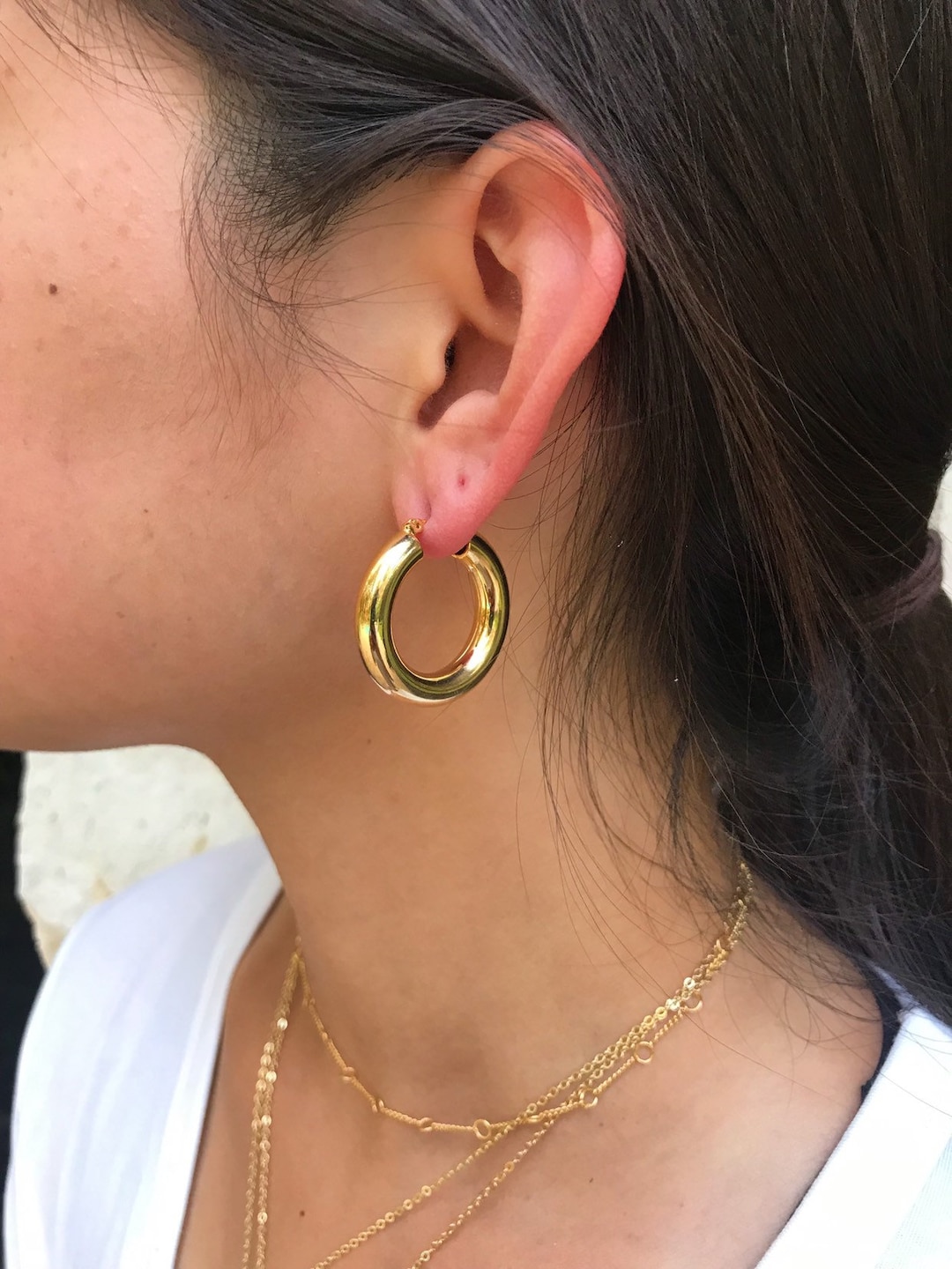 Gold Tube Hoop Earrings Gold Thick Hoops Gold Huggie Hoops Minimalist ...
