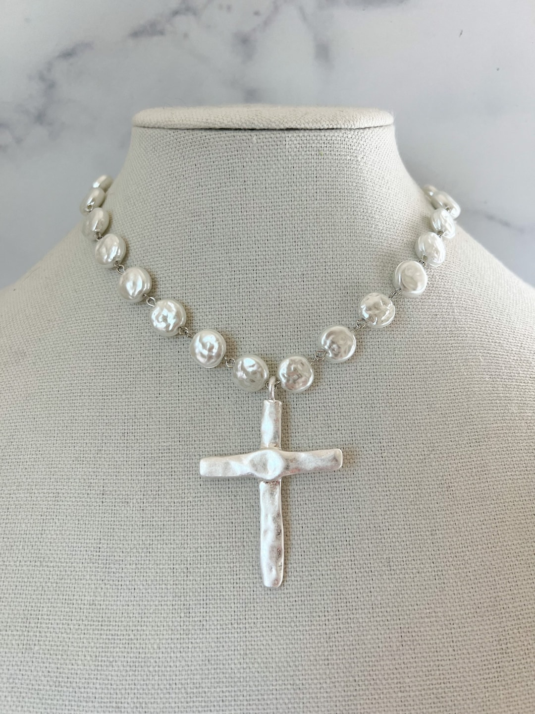 Pearl Cross Necklace Vintage Porcelain Glass Pearl Pearl - Etsy
