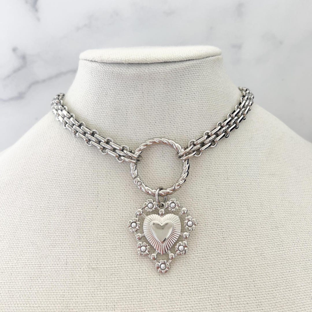 Silver Sacred Flaming Heart Necklace Victorian Inspire Silver Multi ...