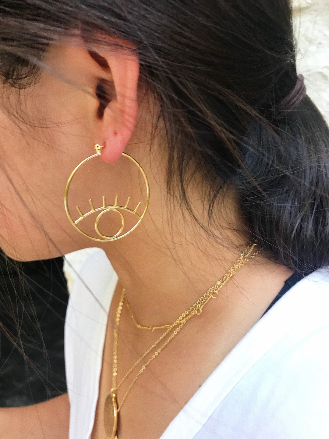 Gold Eye Hoop Earrings Evil Eye Gold Earrings Large Evil Eye Earrings ...