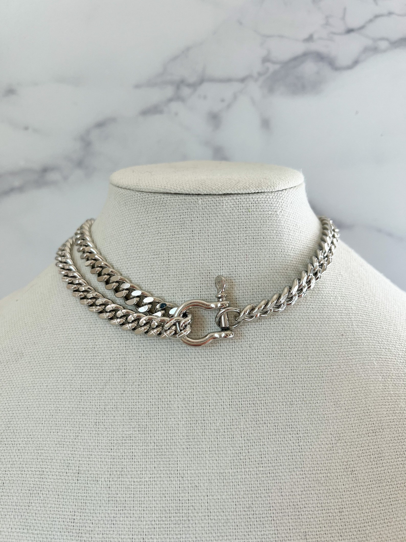 Thick Silver Chain Necklace Silver Double Chain Necklace Silver Cuban ...