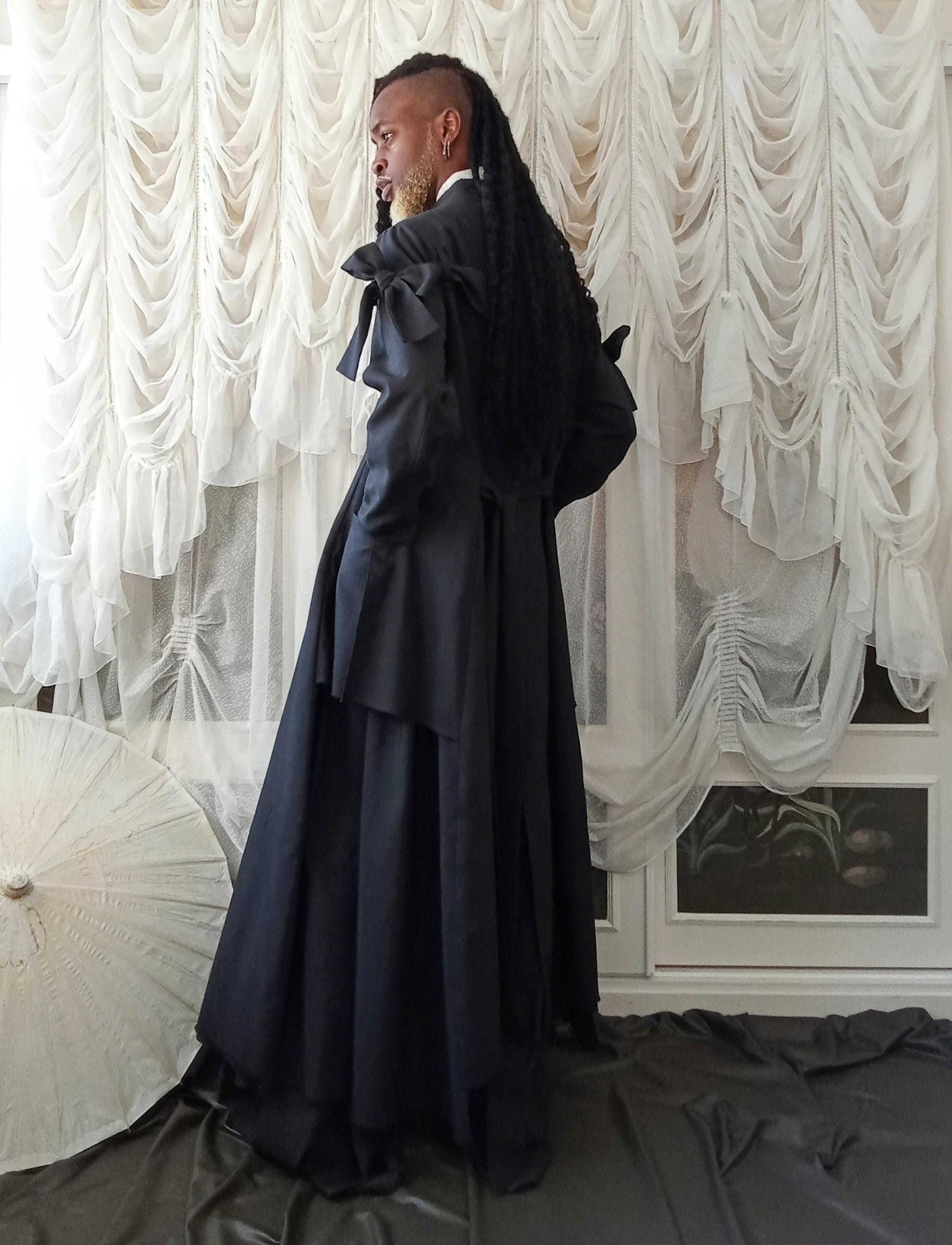 Gothic Trench Coat Black Linen Coat Vampire Duster Punk Jacket Long ...