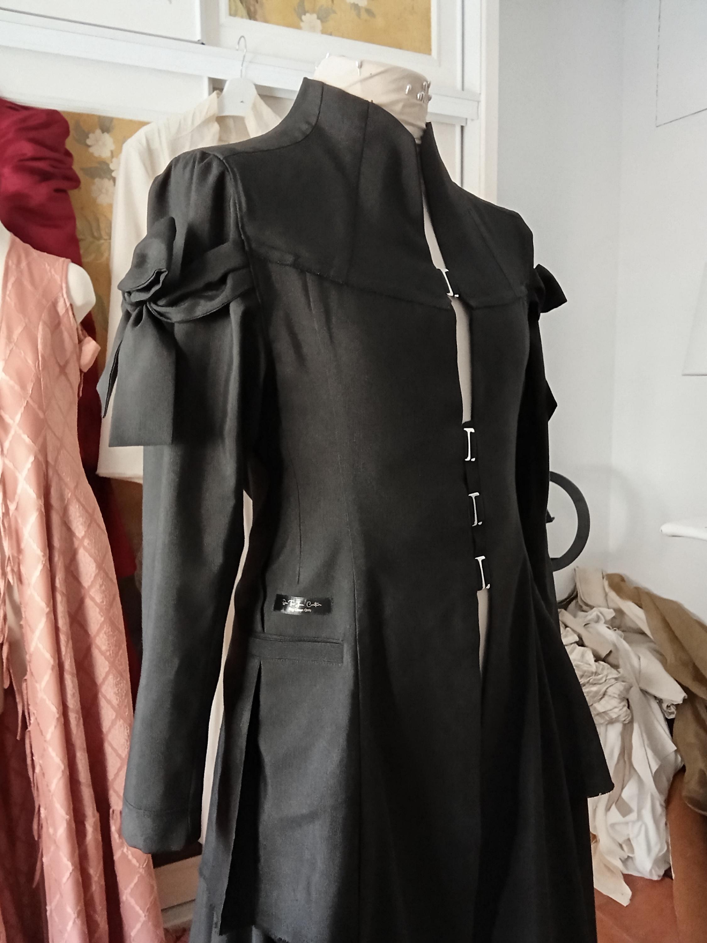 Gothic Trench Coat Black Linen Coat Vampire Duster Punk Jacket Long ...