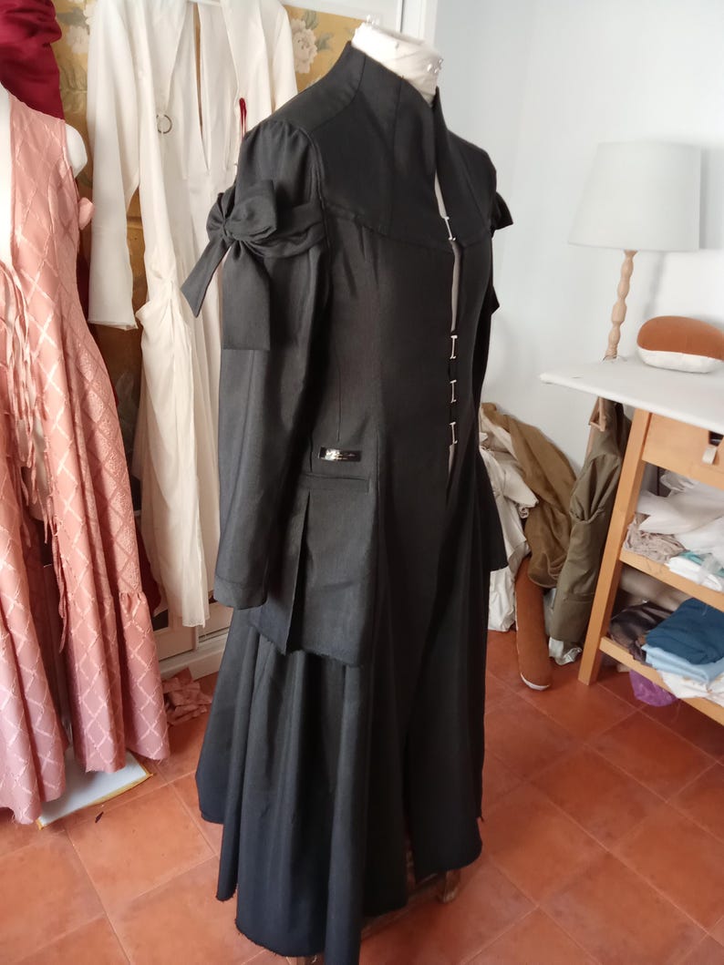 Gothic Trench Coat Black Linen Coat Vampire Duster Punk Jacket Long ...