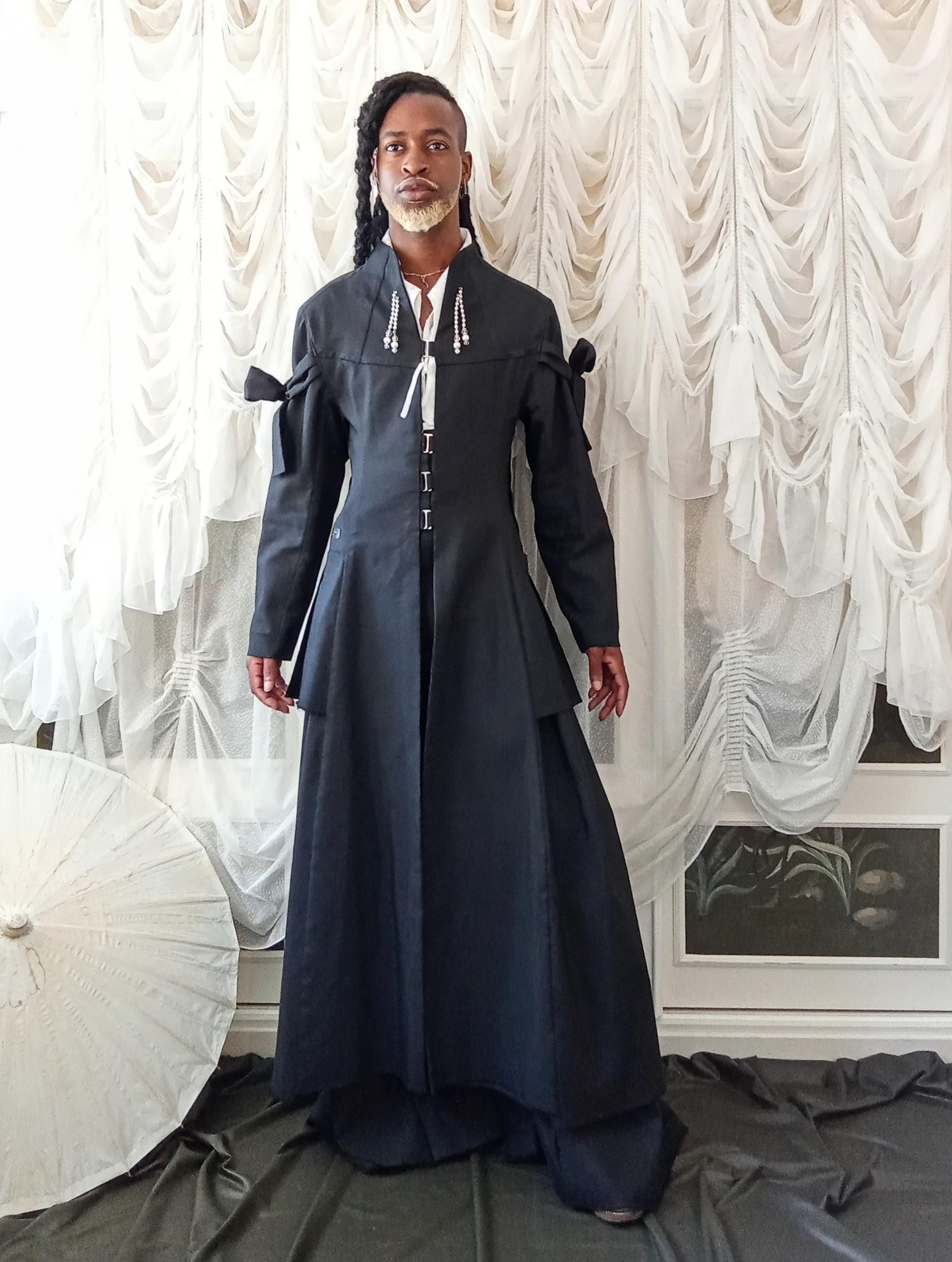 Gothic Trench Coat Black Linen Coat Vampire Duster Punk Jacket Long ...