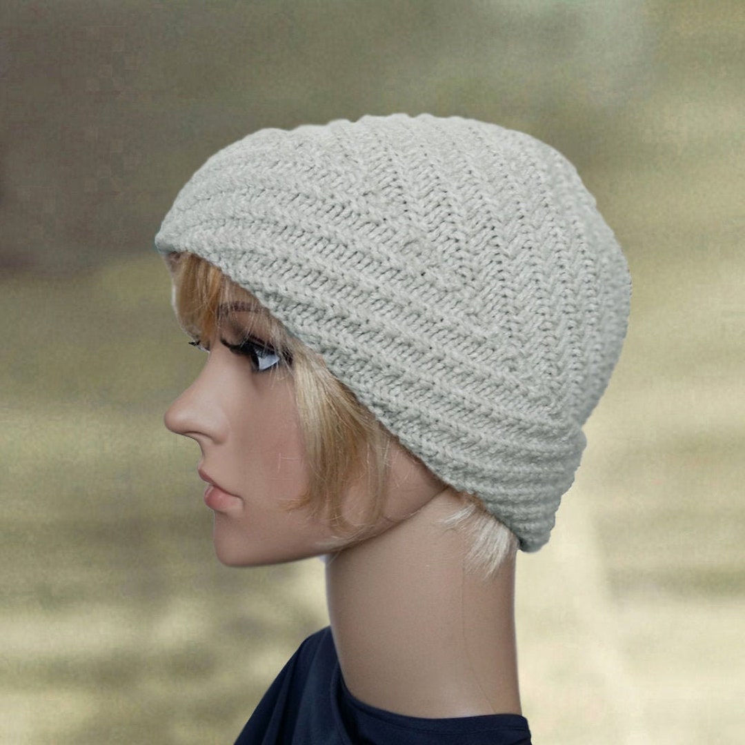Wool Knit Beanie: Gray Women's Skull Cap With Cuff - Etsy