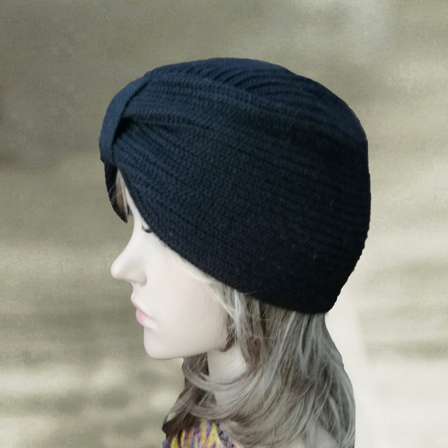 Black turban hat Knit wool turban Knitted wool hats Hat | Etsy