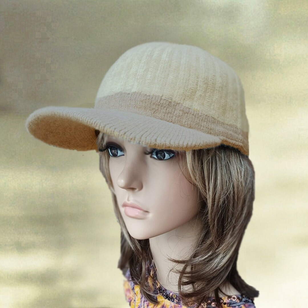 Beige Cap With Visor, Knit Caps Visor, Wool Newsboy Caps, Knitted Hats ...