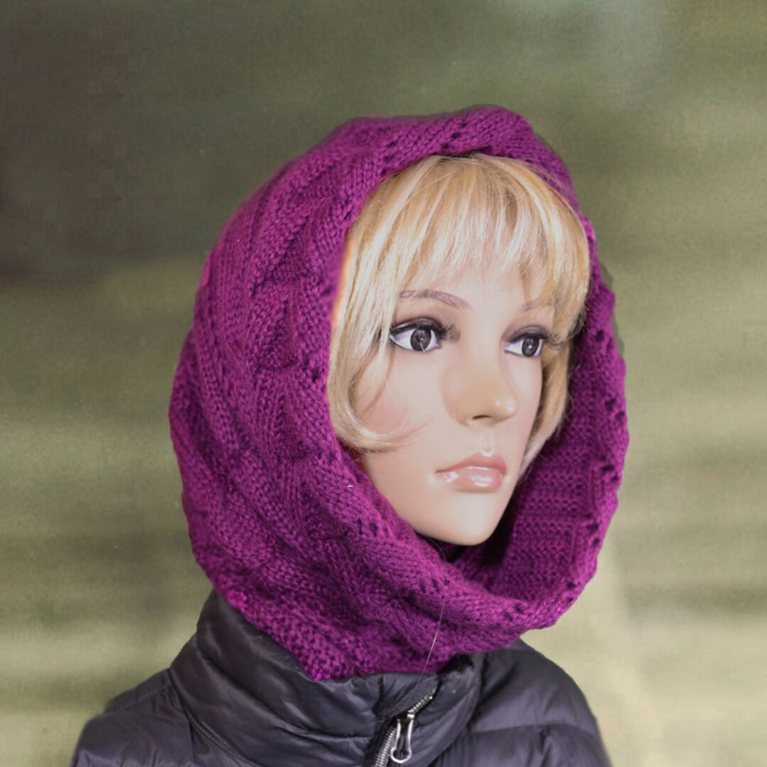 Hooded Cowl Scarf, Scoodie Wool Knit, Winter Warm Cowl, Warm Cowl Hood ...