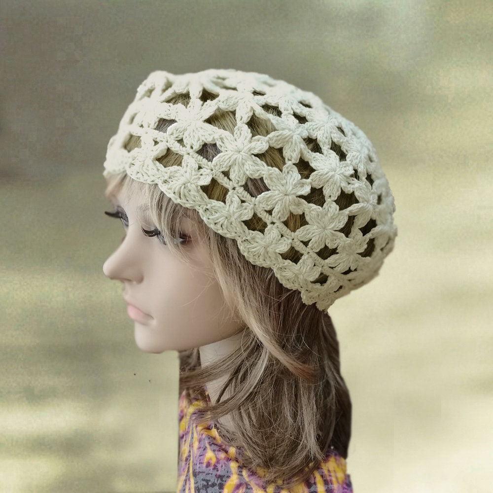 Knit Cotton Beret Knitted Summer Hat White Beret Cap Spring - Etsy