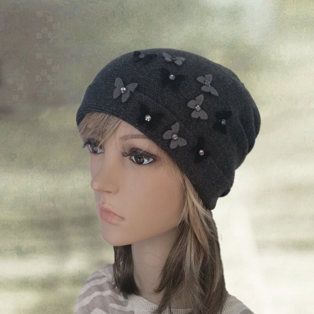 Gray Slouchy Hats, Womens Gray Hats, Slouch Beanie Hat, Women's Knit ...
