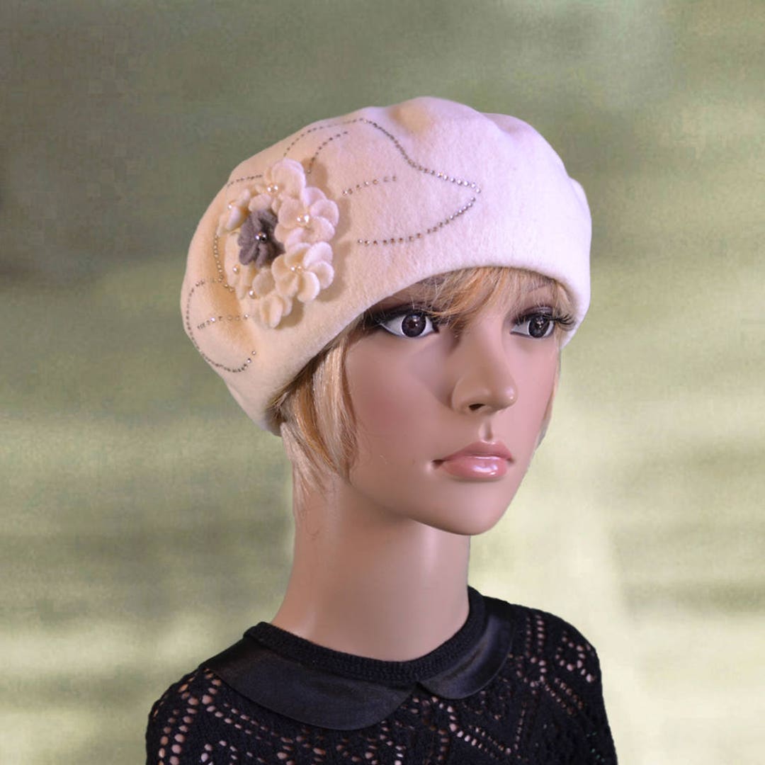 Felted Wool Beret, Womens Felt Beret, French Winter Beret, White Felt ...