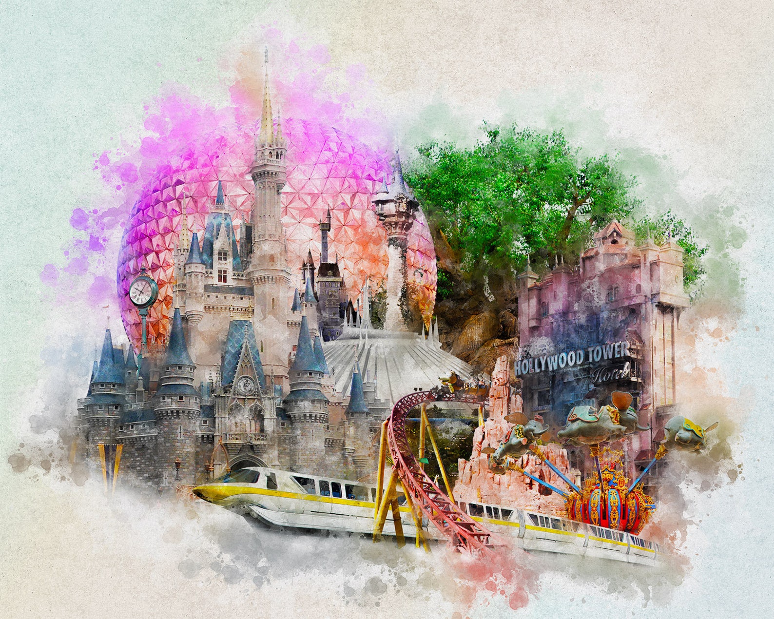 Walt Disney World Art Print on Canvas Stunning 16 X 20 Watercolor FREE ...