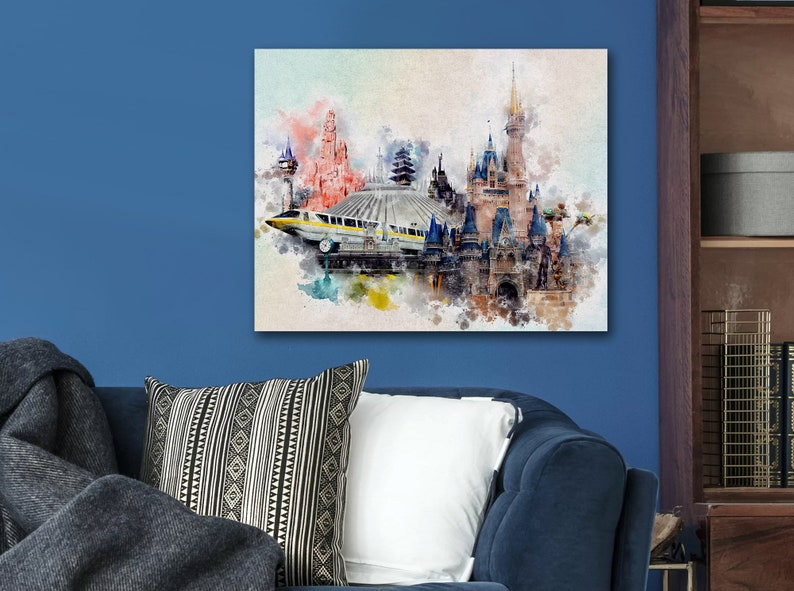 Magic Kingdom Art Print on Canvas Walt Disney World 16 X 20 Watercolor ...