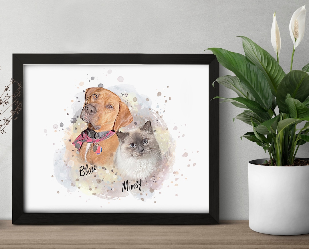 2 Pet Painting, Custom Pet Portrait, Multiple Cats, Multiple Dogs ...
