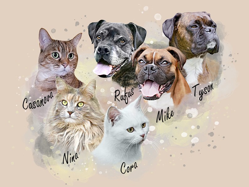 Additional Pet Custom Pet Portrait Multiple Cats Multiple - Etsy