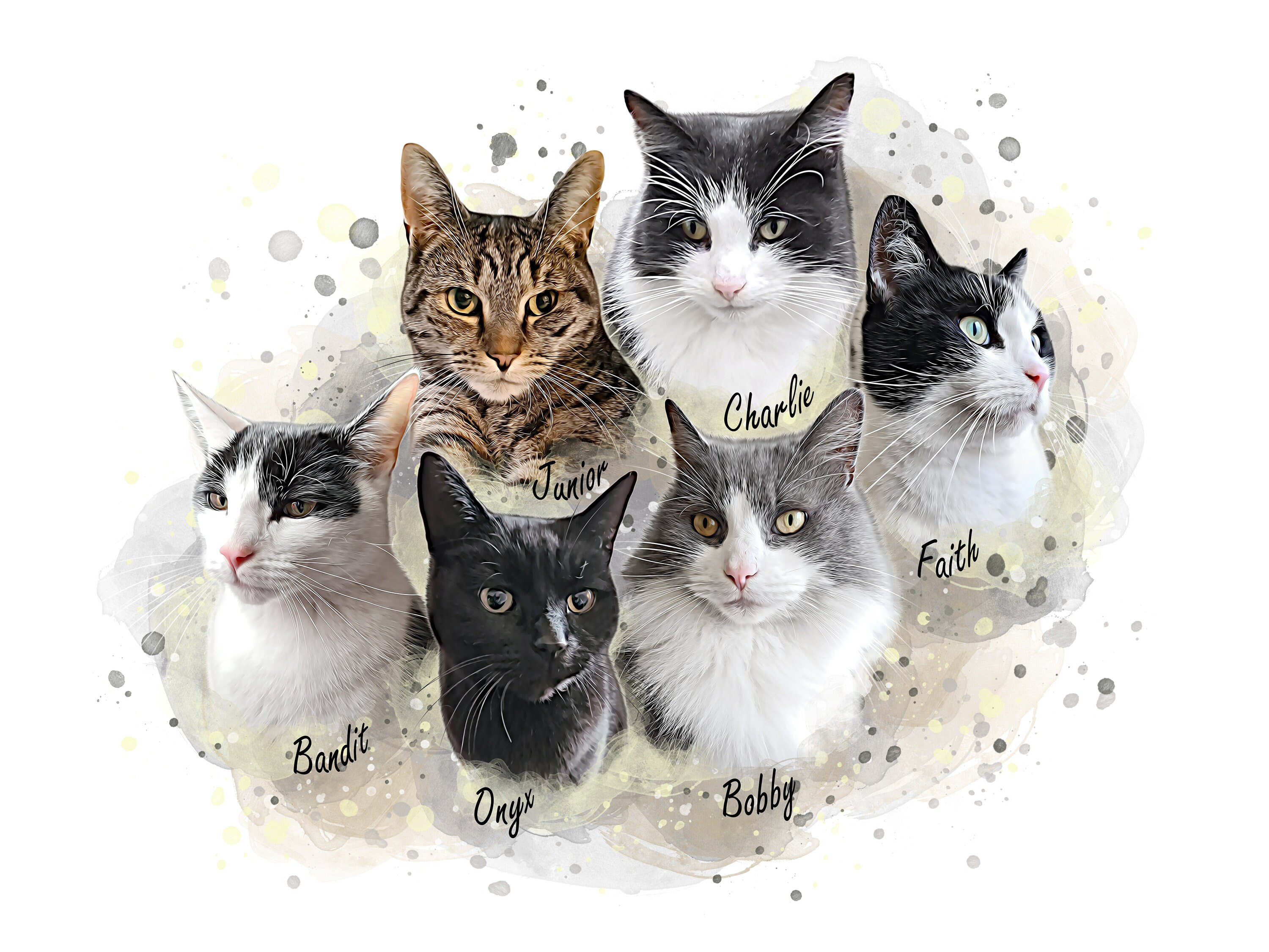 Additional Pet Custom Pet Portrait Multiple Cats Multiple - Etsy