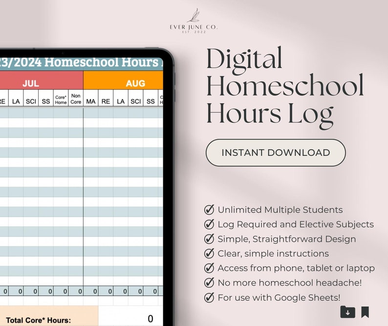 DIGITAL Homeschool Hours Log for Multiple Students, 2024/2025 Hour Log ...