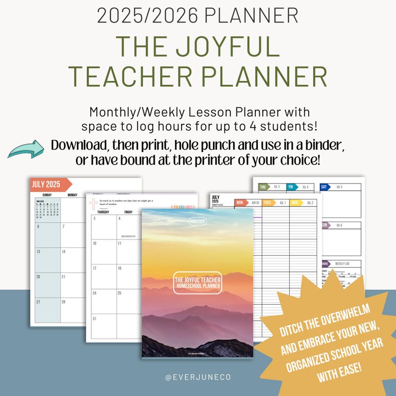 PRINTABLE Homeschool Lesson Planner 2025/2026 July - June With Weekly ...